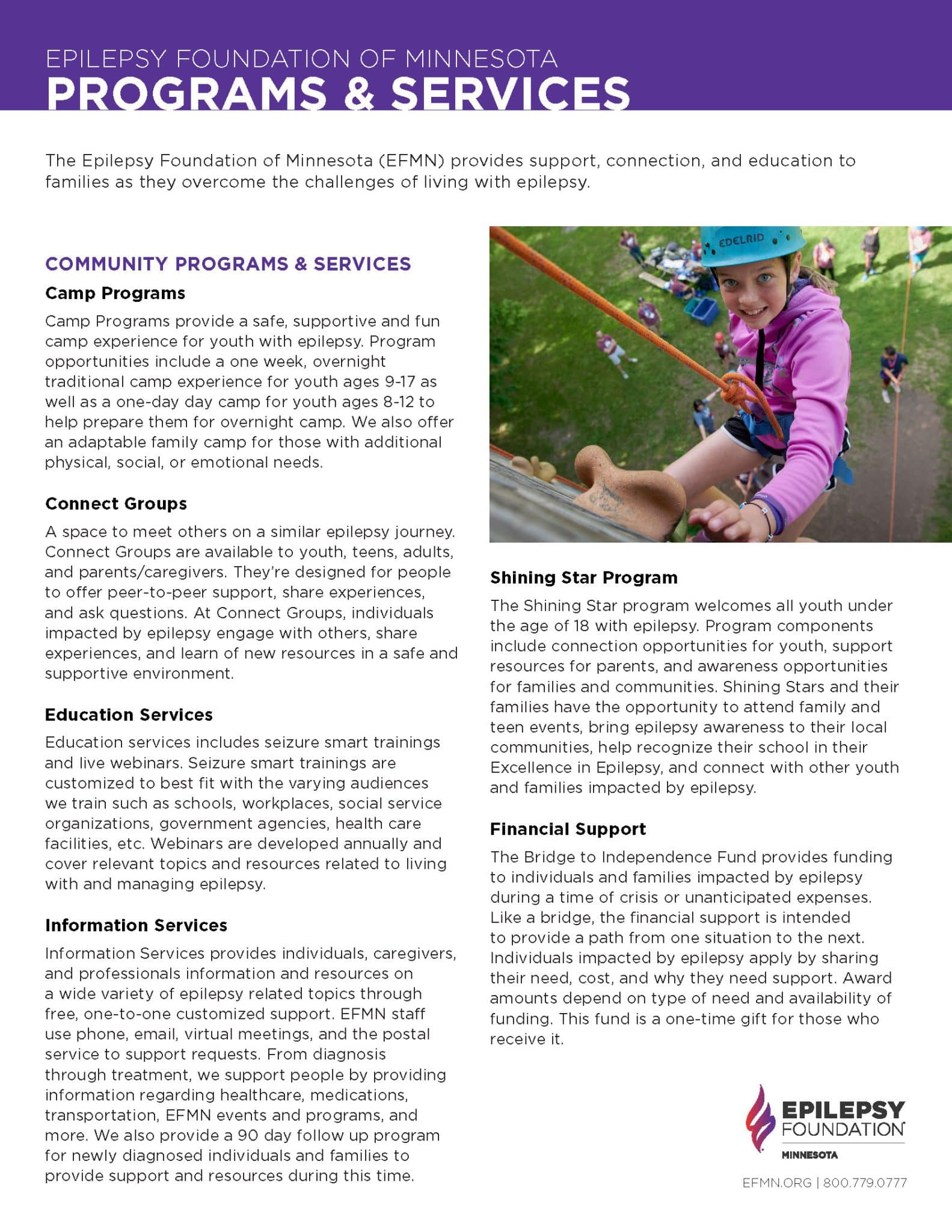 EFMN Programs and Services Flyer - Epilepsy Foundation of Minnesota